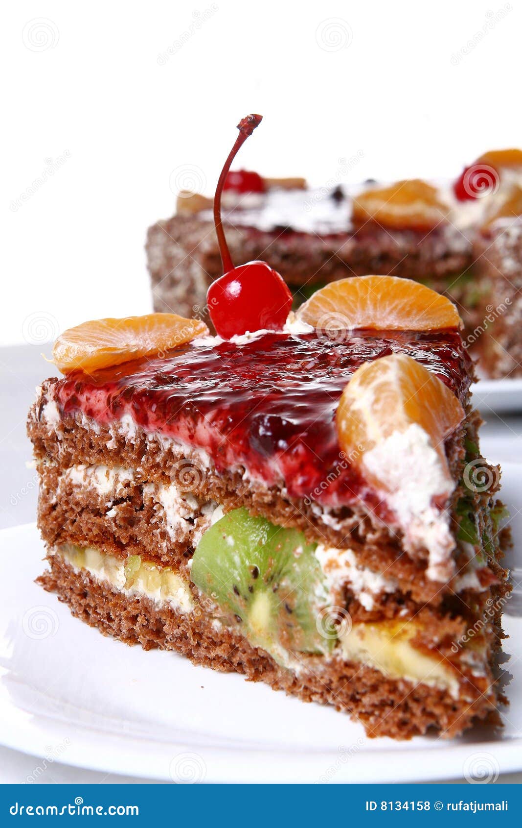 Fruit Cake with Desert Cherry Stock Photo - Image of food, macro: 8134158
