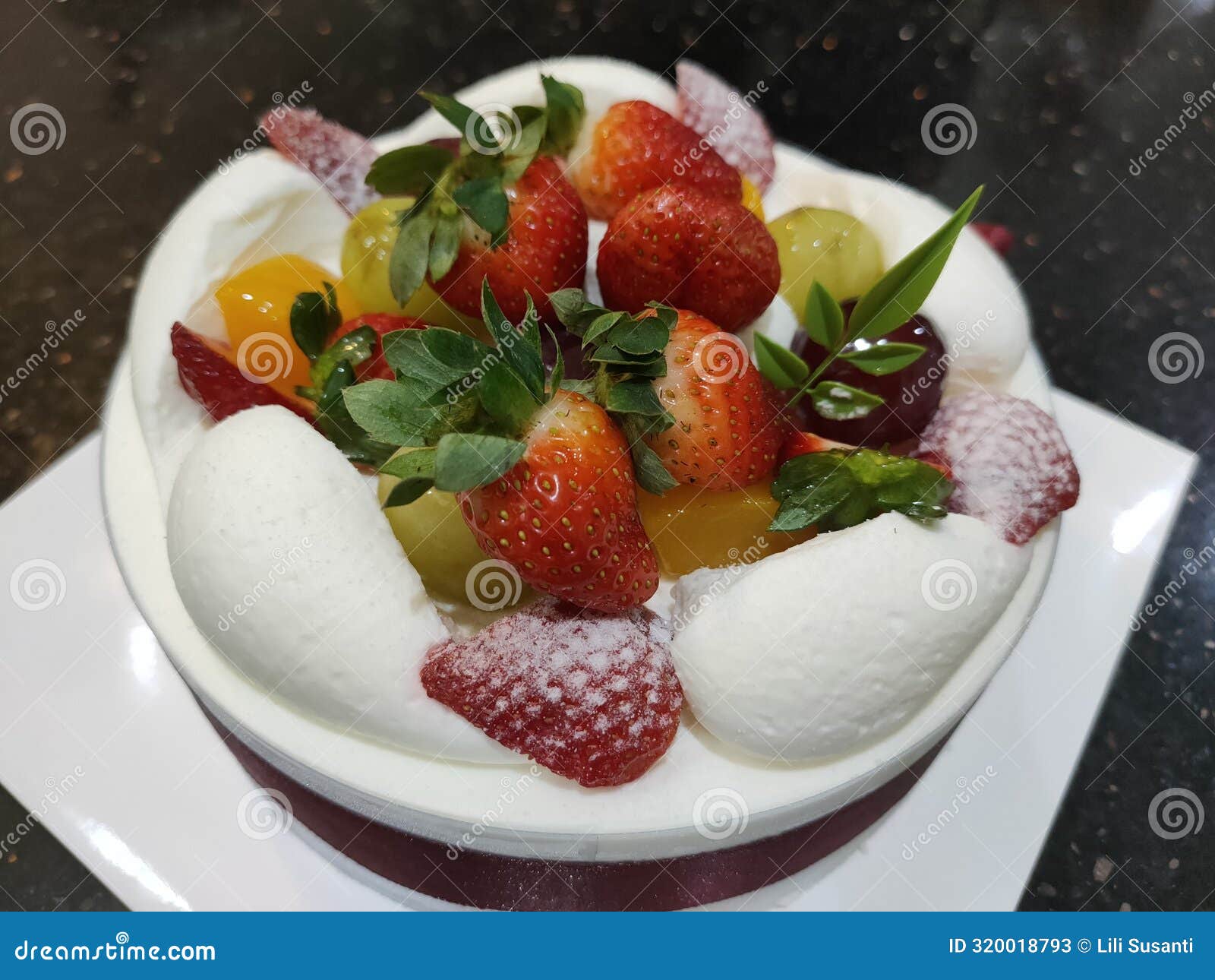 Fruit Cake with Maroon Ribbon Stock Image - Image of strawberries ...