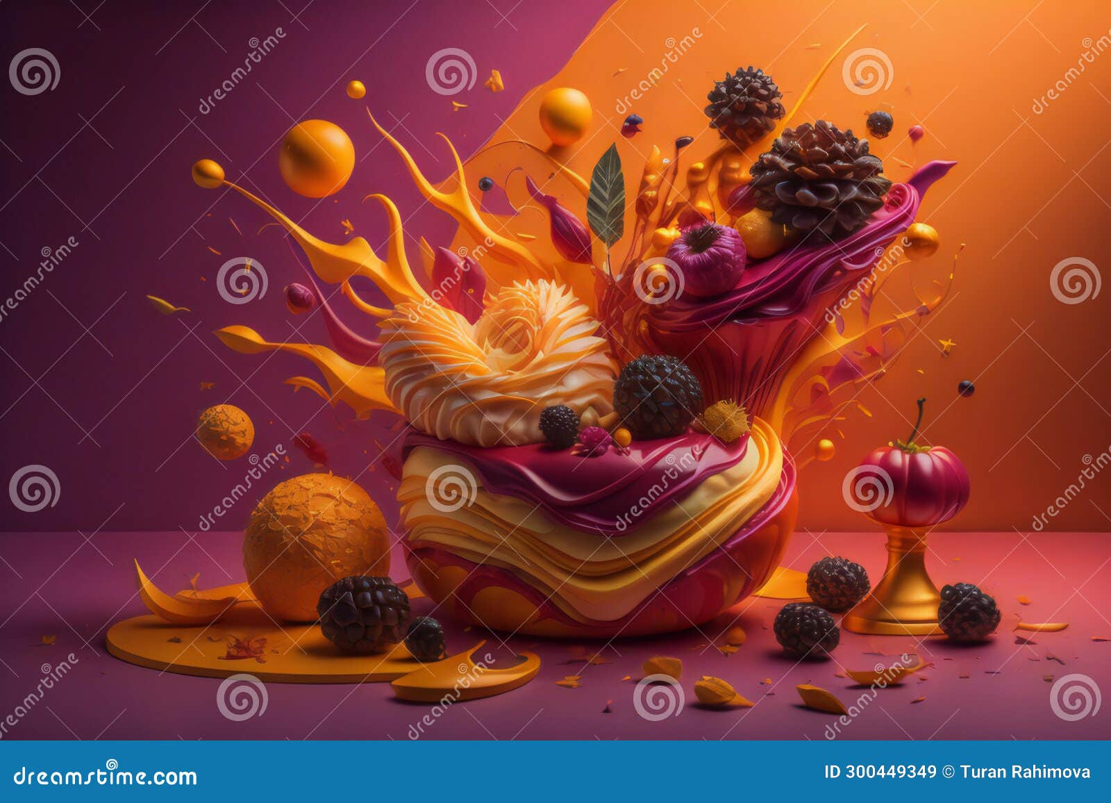 Fruit Cake with Orange Juice Splash. Generative Ai Stock Illustration ...