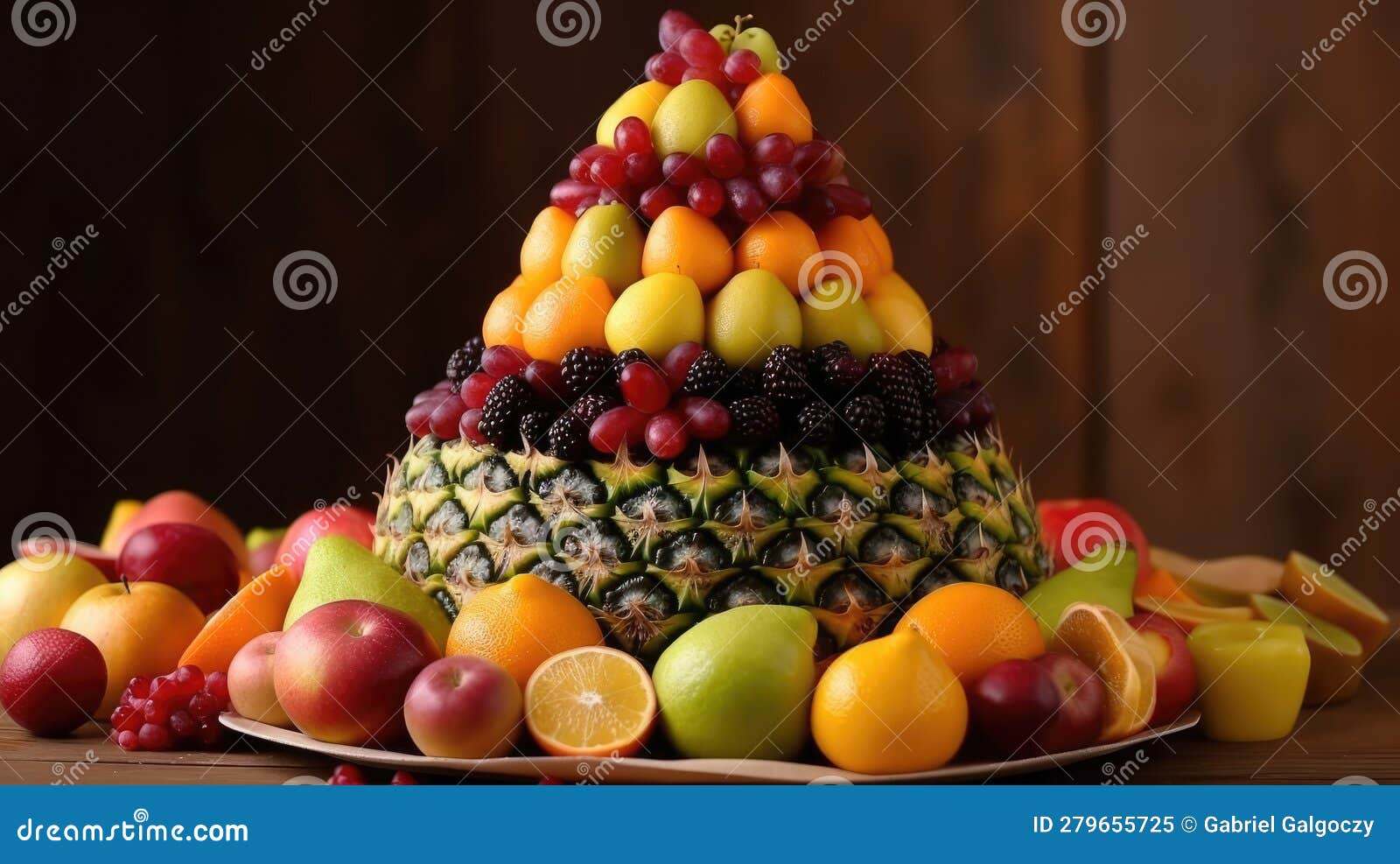 Fruit Cake in the Shape of a Pyramid with Different Fruits Stock ...