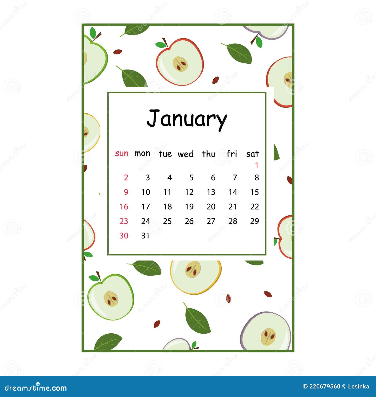Fruit Calendar for 2022 with a Fruit Pattern for the Month of January ...