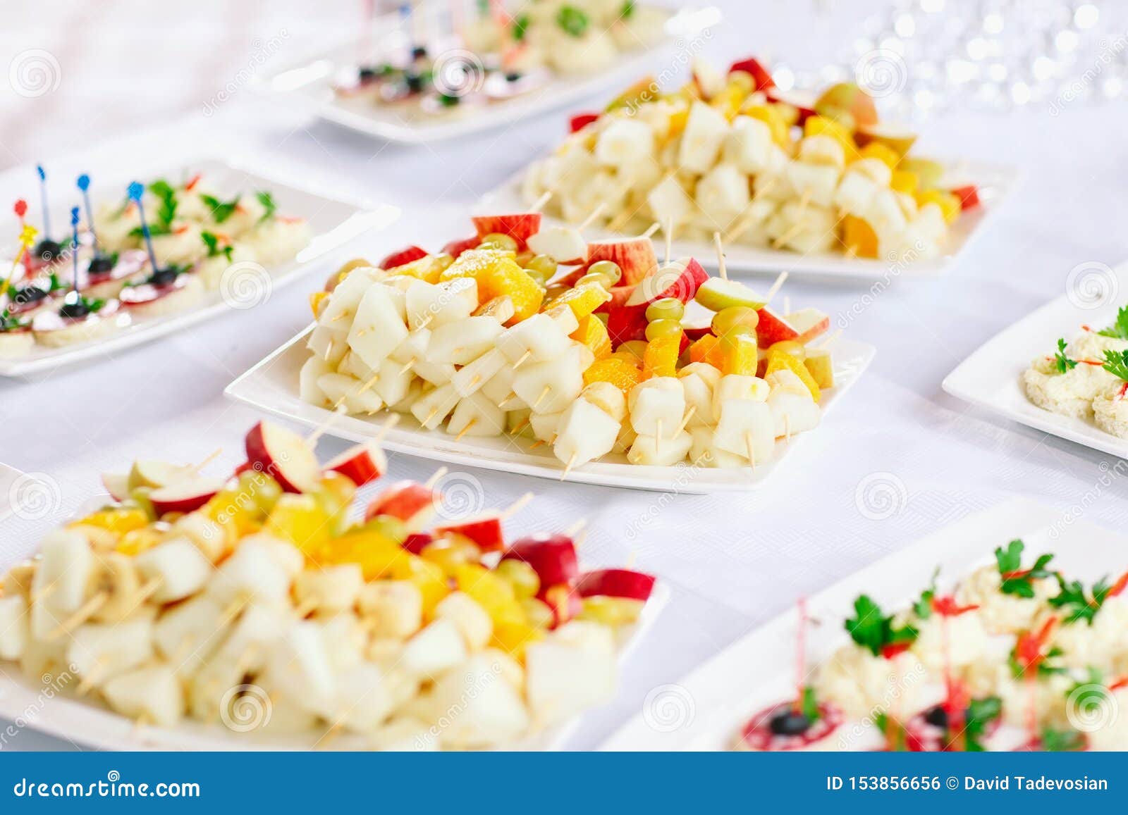 Fruit Canapes from Banana, Grape, Orange and Apple Stock Photo - Image ...