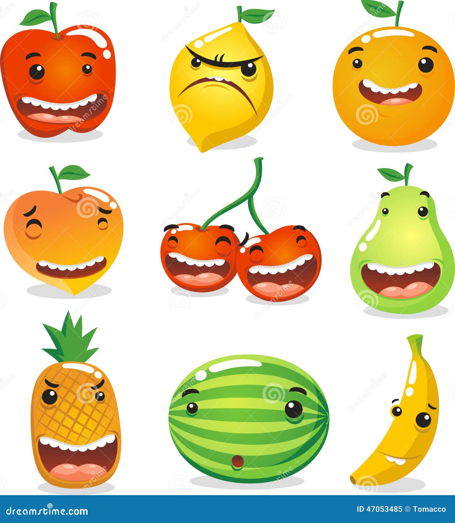Fruit Cartoon Character Set Stock Illustration - Illustration of ...