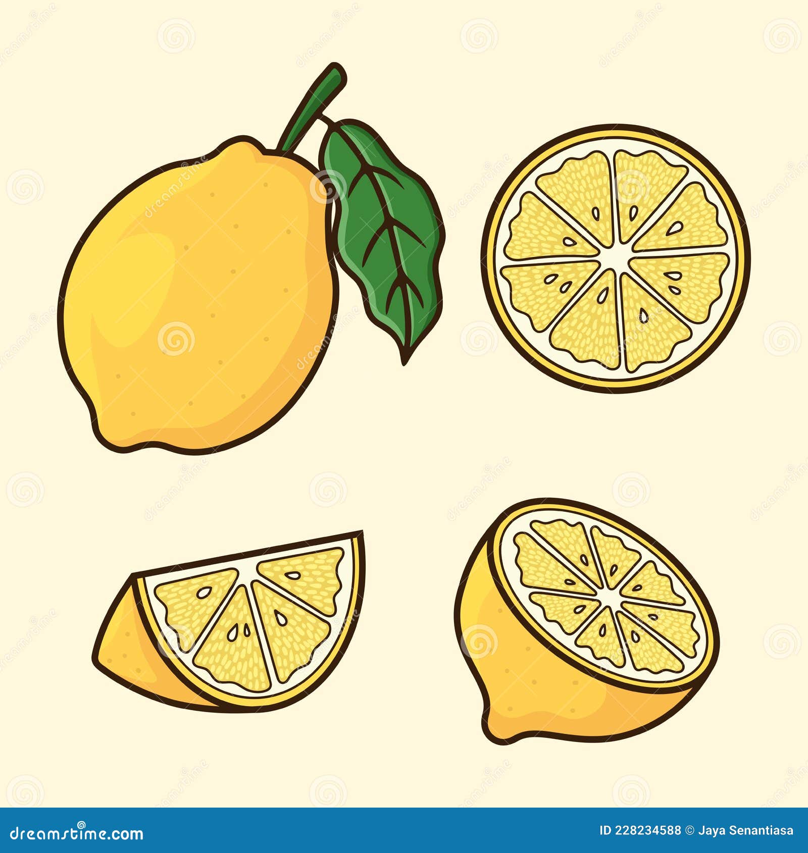 Set Different Angles of Lemon Fruit Cartoon Vector Isolated Stock ...