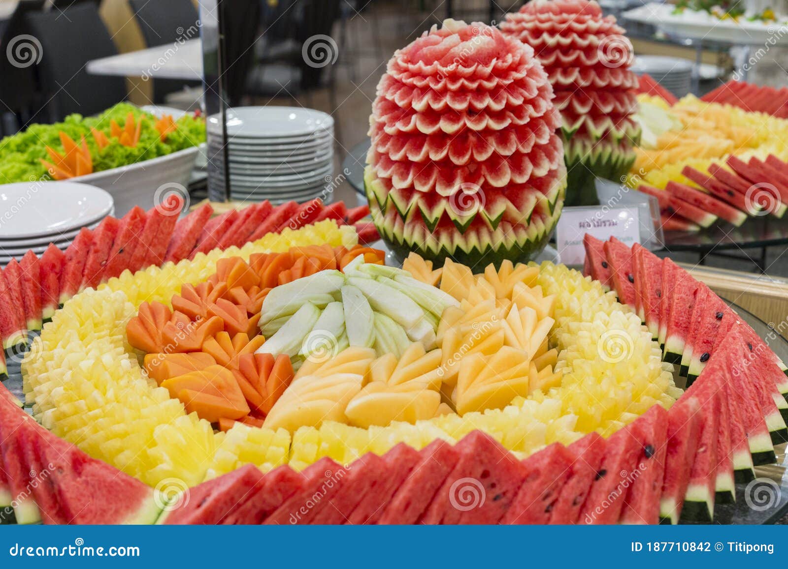 Fruit Carvings on the Buffet Table Stock Photo - Image of crave, carver ...
