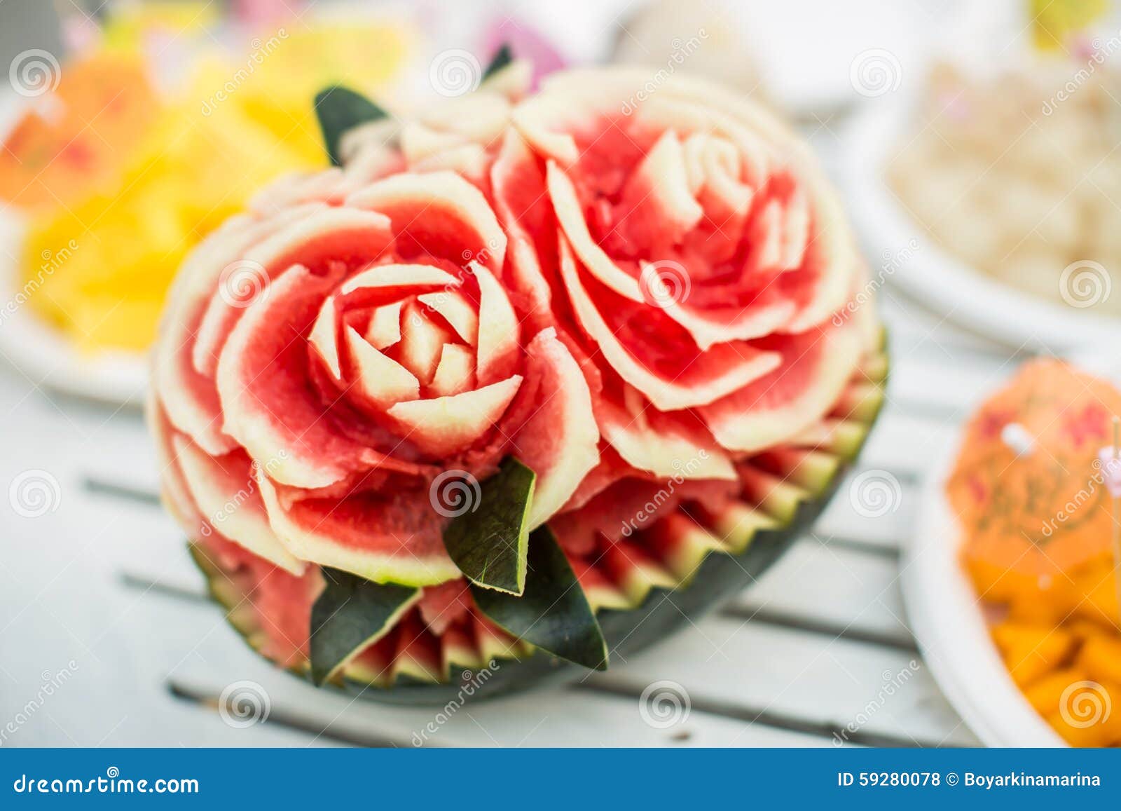 Fruit Carvings on the Buffet Table Stock Photo - Image of freshness ...