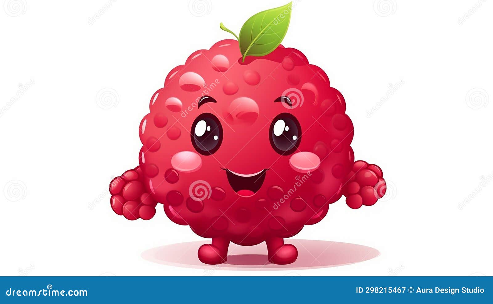 Fruit Character with Cute Funny Raspberry in Cartoon Kawaii Style Stock ...