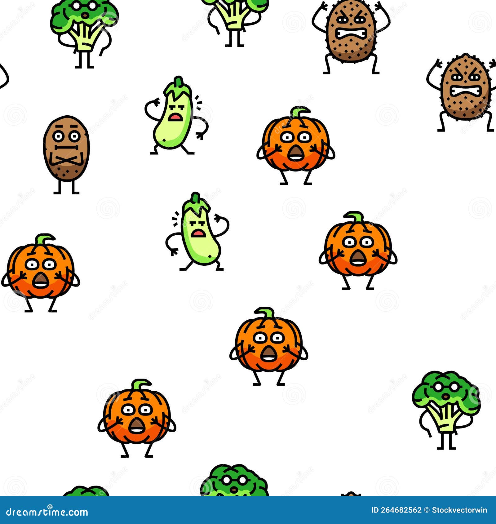 Fruit Character Funny Food Vector Seamless Pattern Stock Vector ...