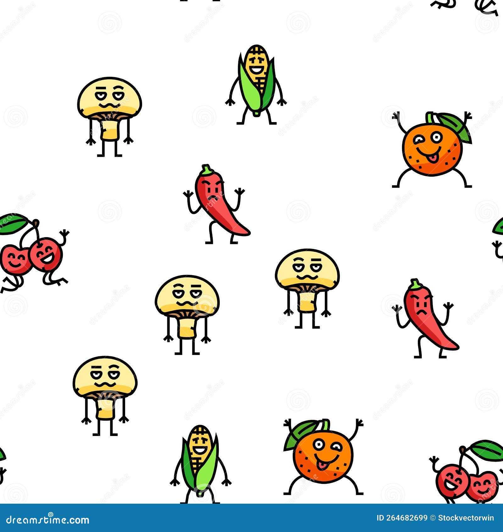 Fruit Character Funny Food Vector Seamless Pattern Stock Illustration ...