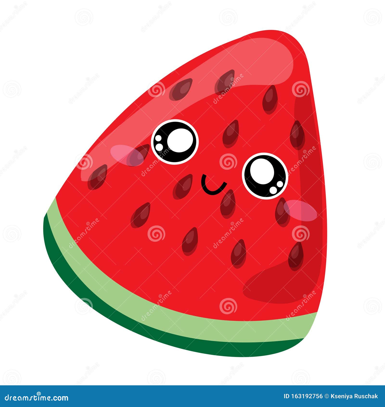 Fruit Characters Smiling Cute Kawaii Cartoon Piece Of Watermelon