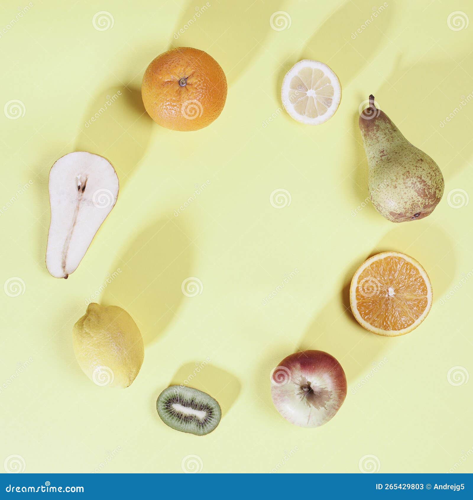 Fruit Circle. Row of Different Fruit and Slices. Square Composition ...