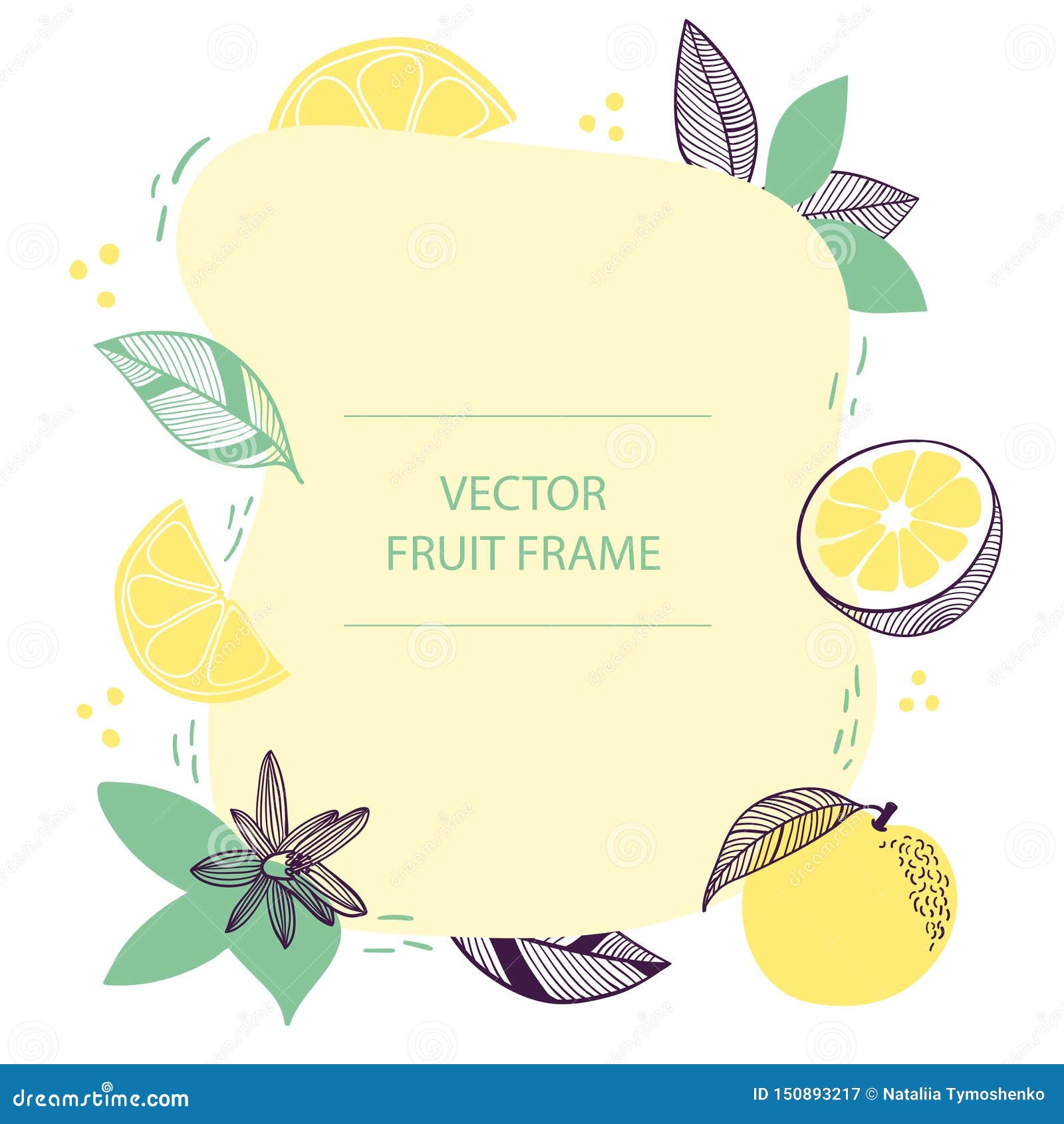 Fruit Citrus Text Frame Hand Drawn Flat Template. Vector Design with ...