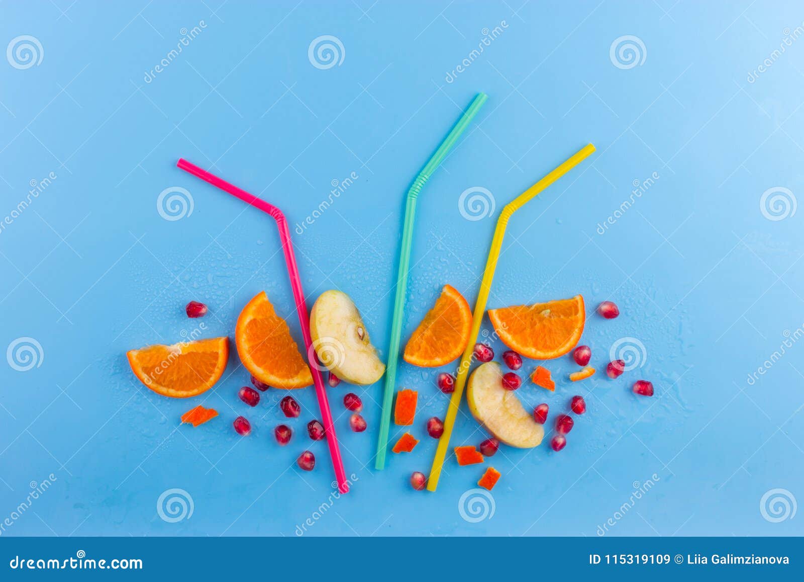 Fruit Cocktail on Blue Background Stock Image - Image of yellow ...