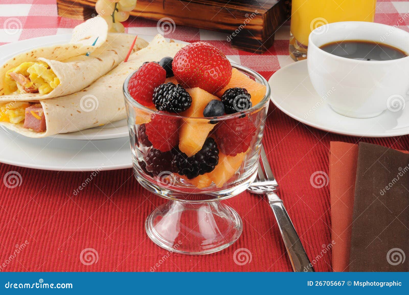 Fruit Cocktail with Breakfast Burritos Stock Image - Image of meal ...