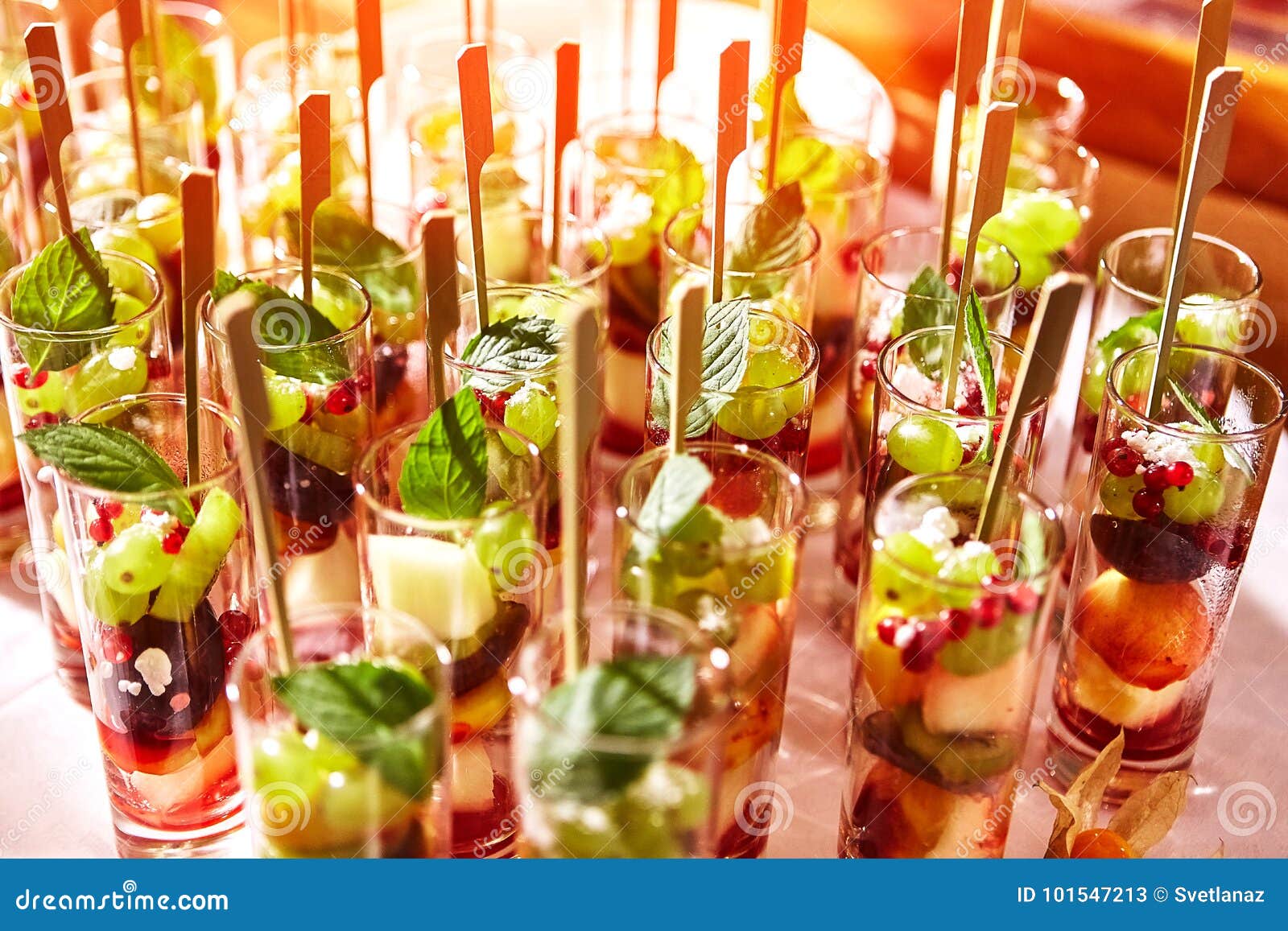 Fruit Cocktail Salad in a Glass Cups at the Party Stock Image - Image ...