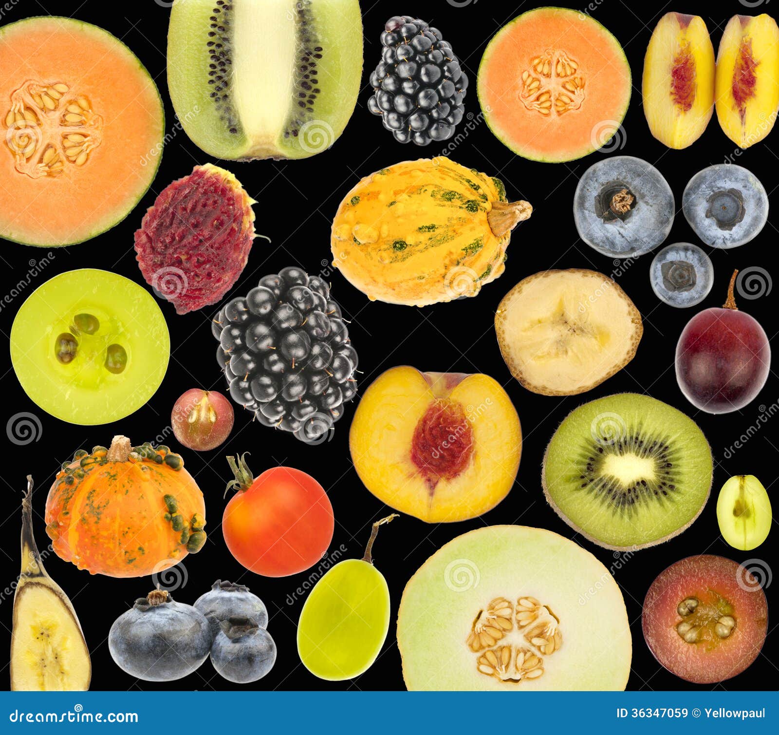 Fruit Collage Isolated in Black Stock Image - Image of green, grape ...