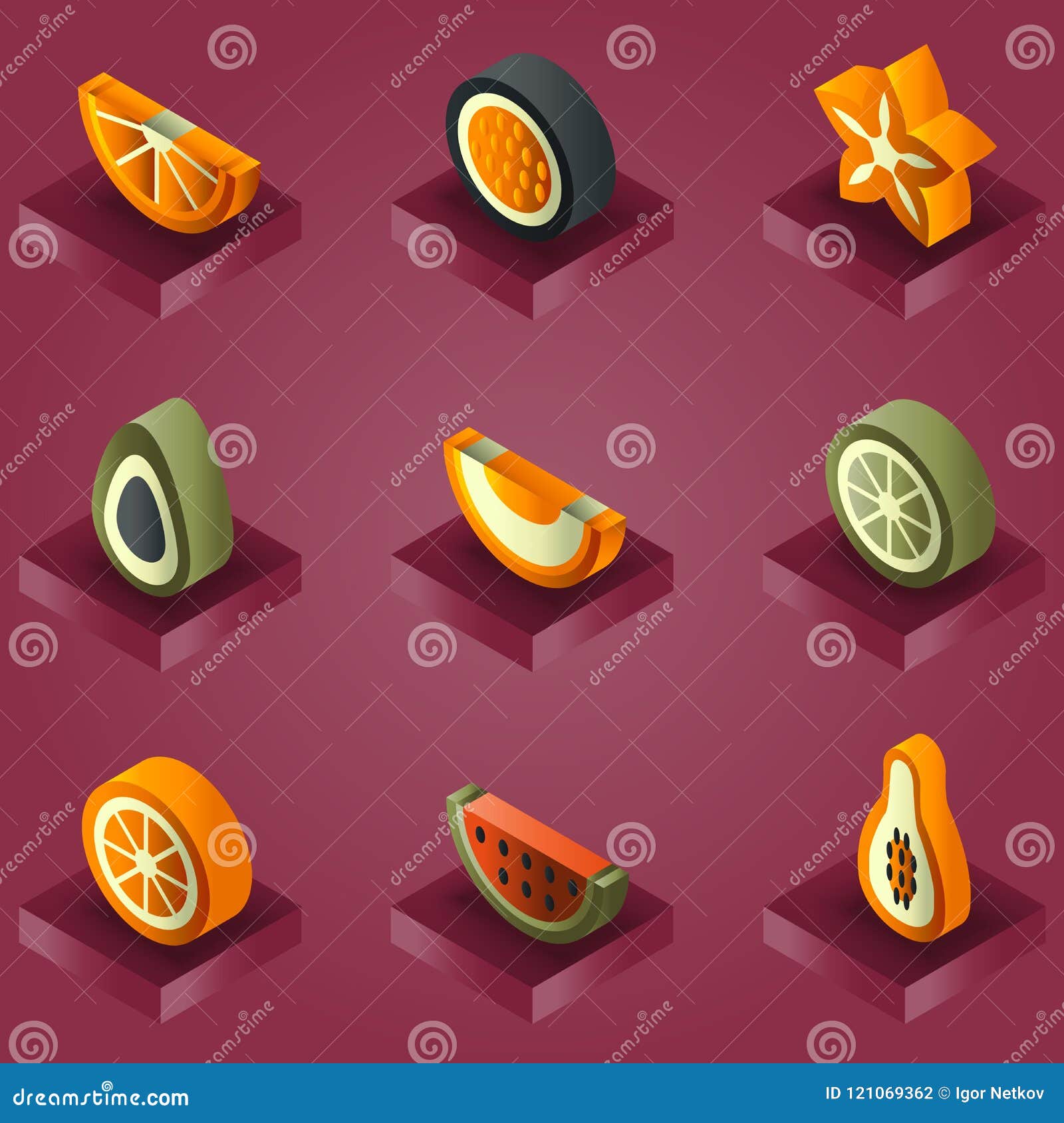 Fruit Color Gradient Isometric Set Stock Vector - Illustration of diet ...