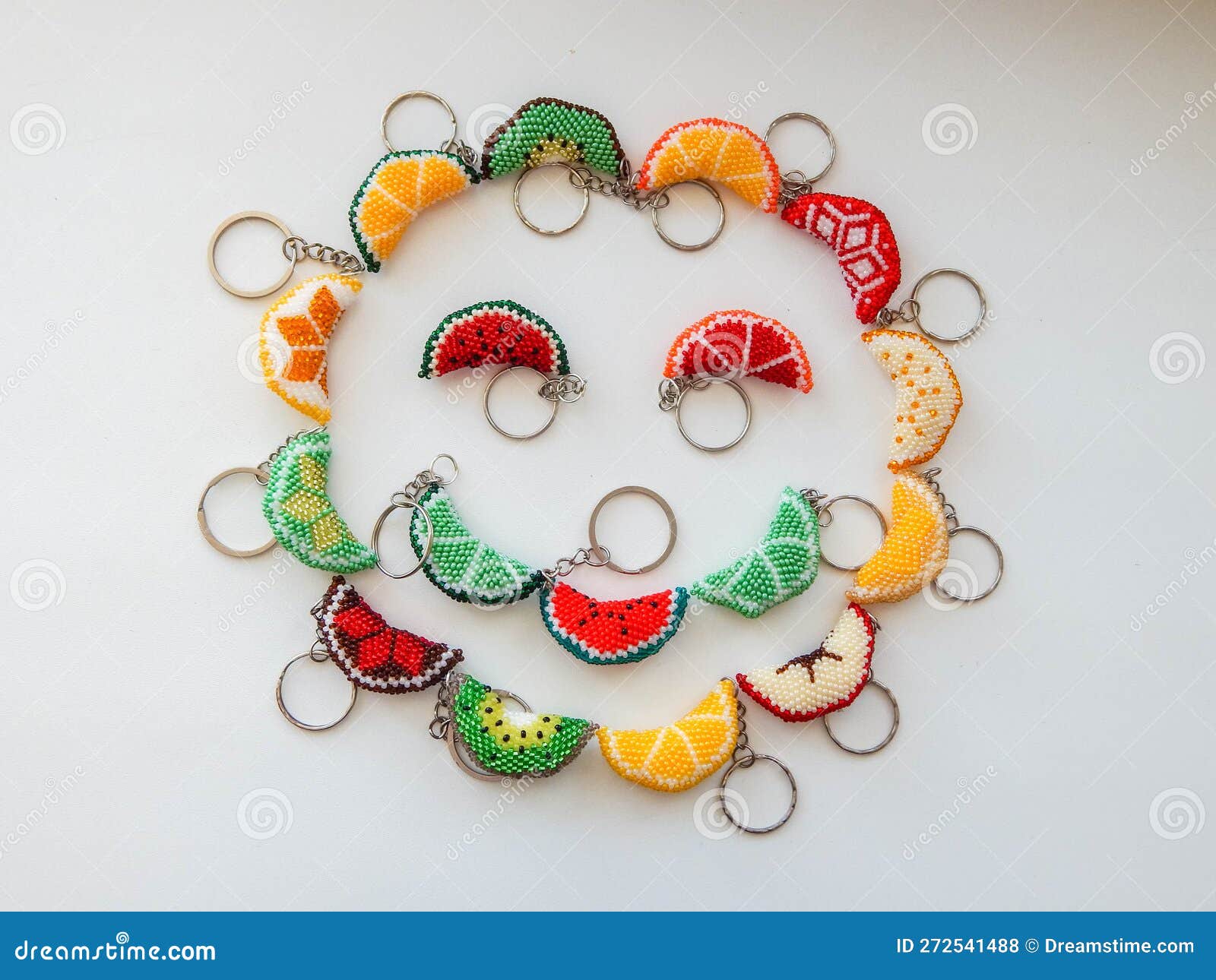 Fruit Colorful Key Chains on a White Stock Photo - Image of green ...