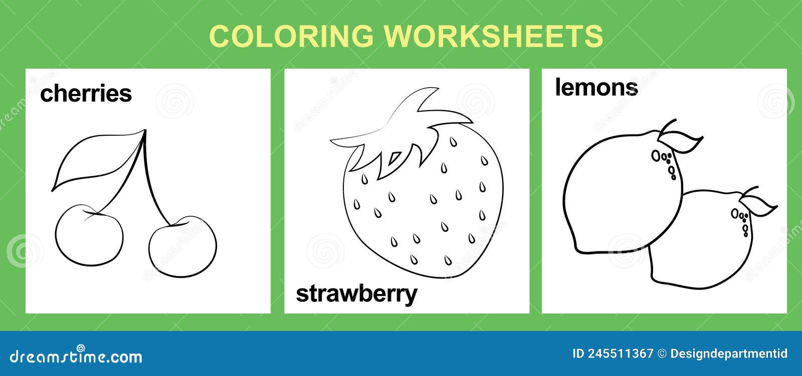 Fruit Coloring Worksheet Page Stock Vector - Illustration of fruit ...