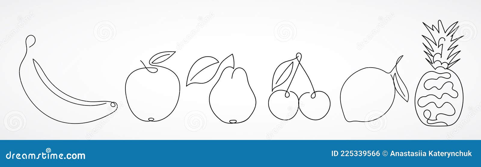 Fruit Continuous Line Drawing, Black and White Vector Minimalistic ...