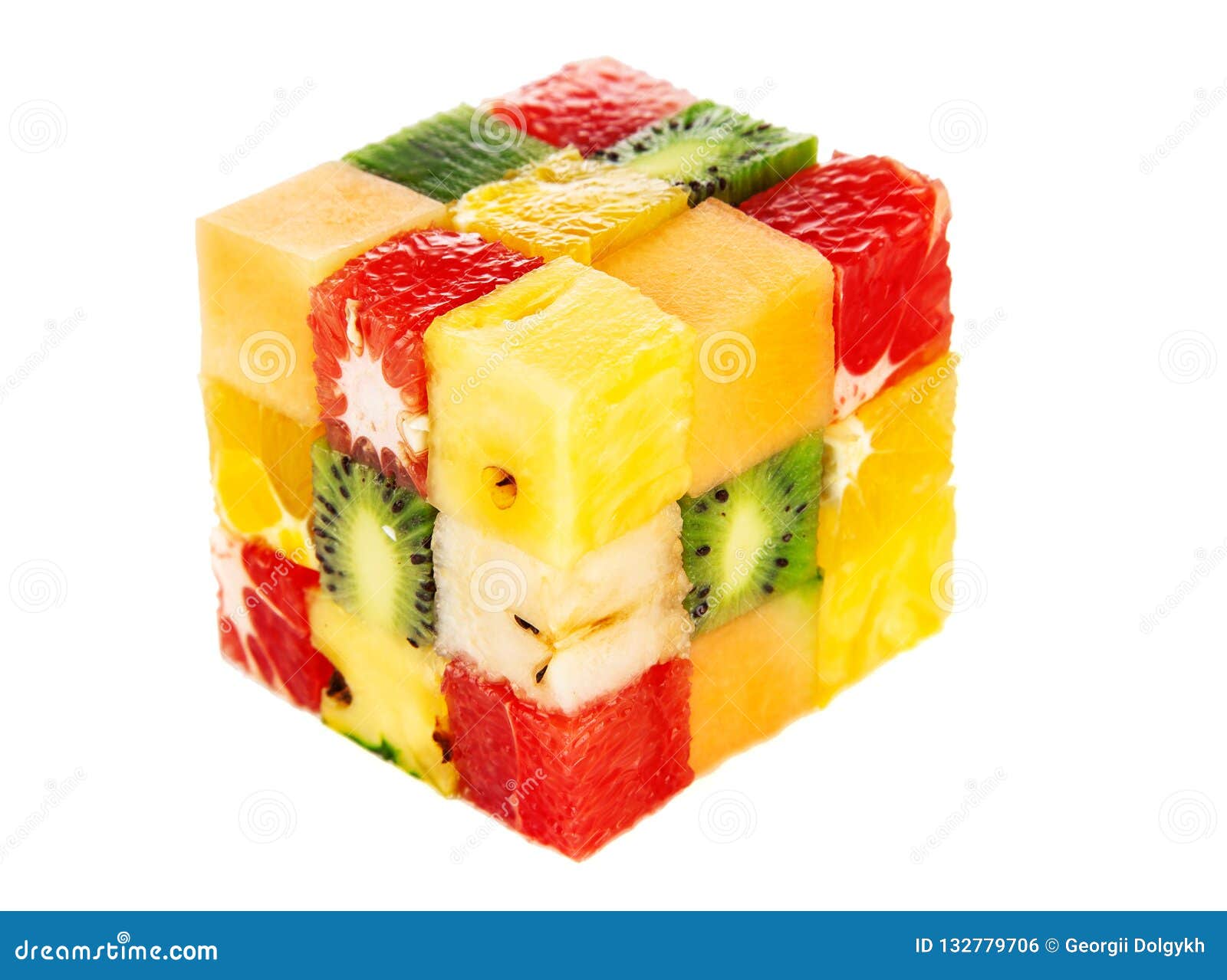 Fruit Cube on White Background Stock Photo - Image of melon, juicy ...