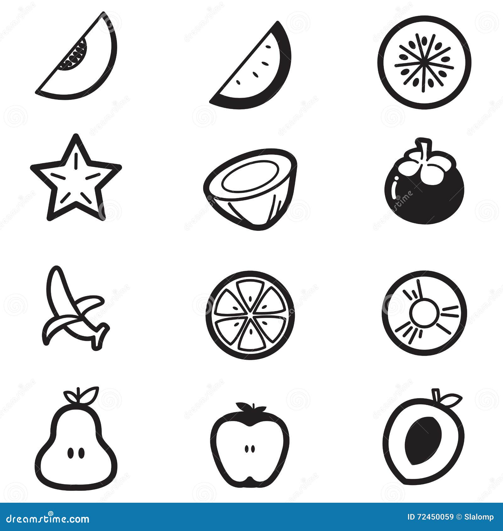 Fruit cut& slice icons stock vector. Illustration of health - 72450059