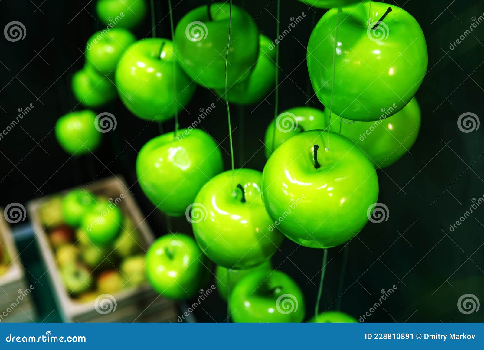Fruit Decorations. Decorative Plastic Apples Hang on a Rope Stock Image ...