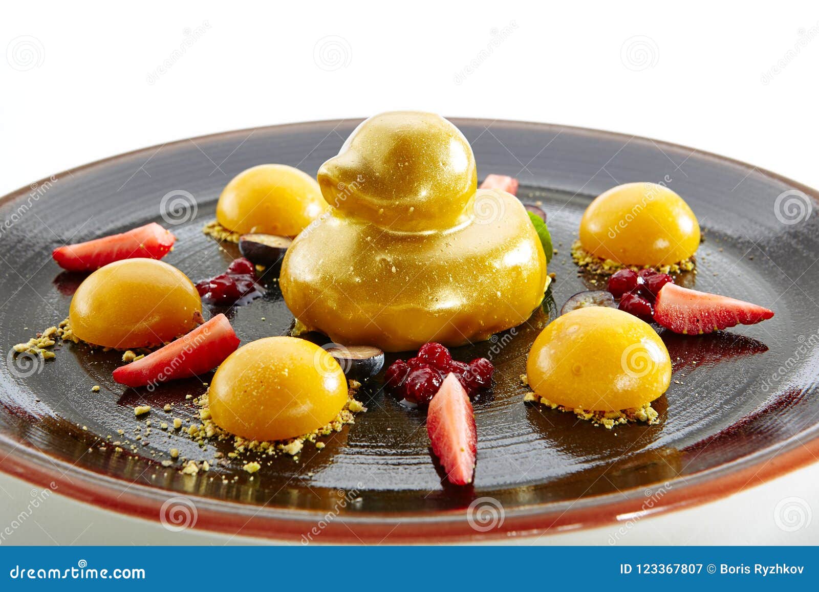 Fruit Dessert with Strawberries and Mango Sphere Isolated Stock Image ...