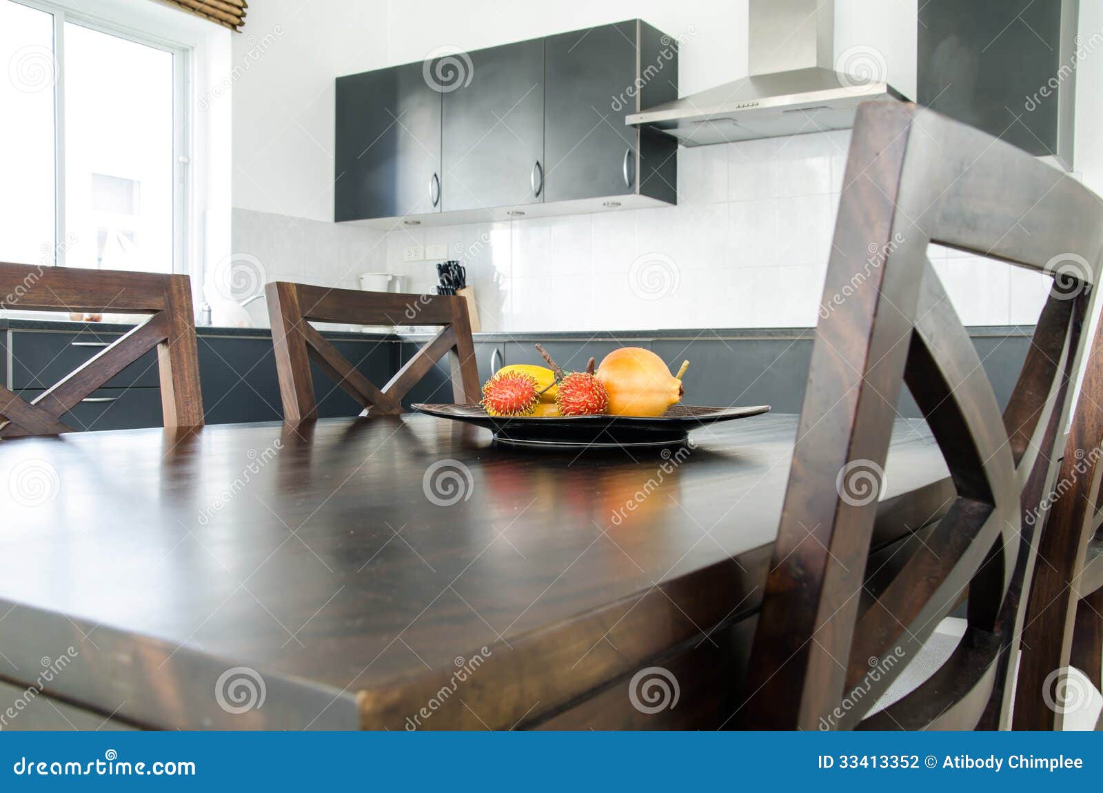 Fruit on Dining Table in Kitchen Room Stock Photo - Image of home ...
