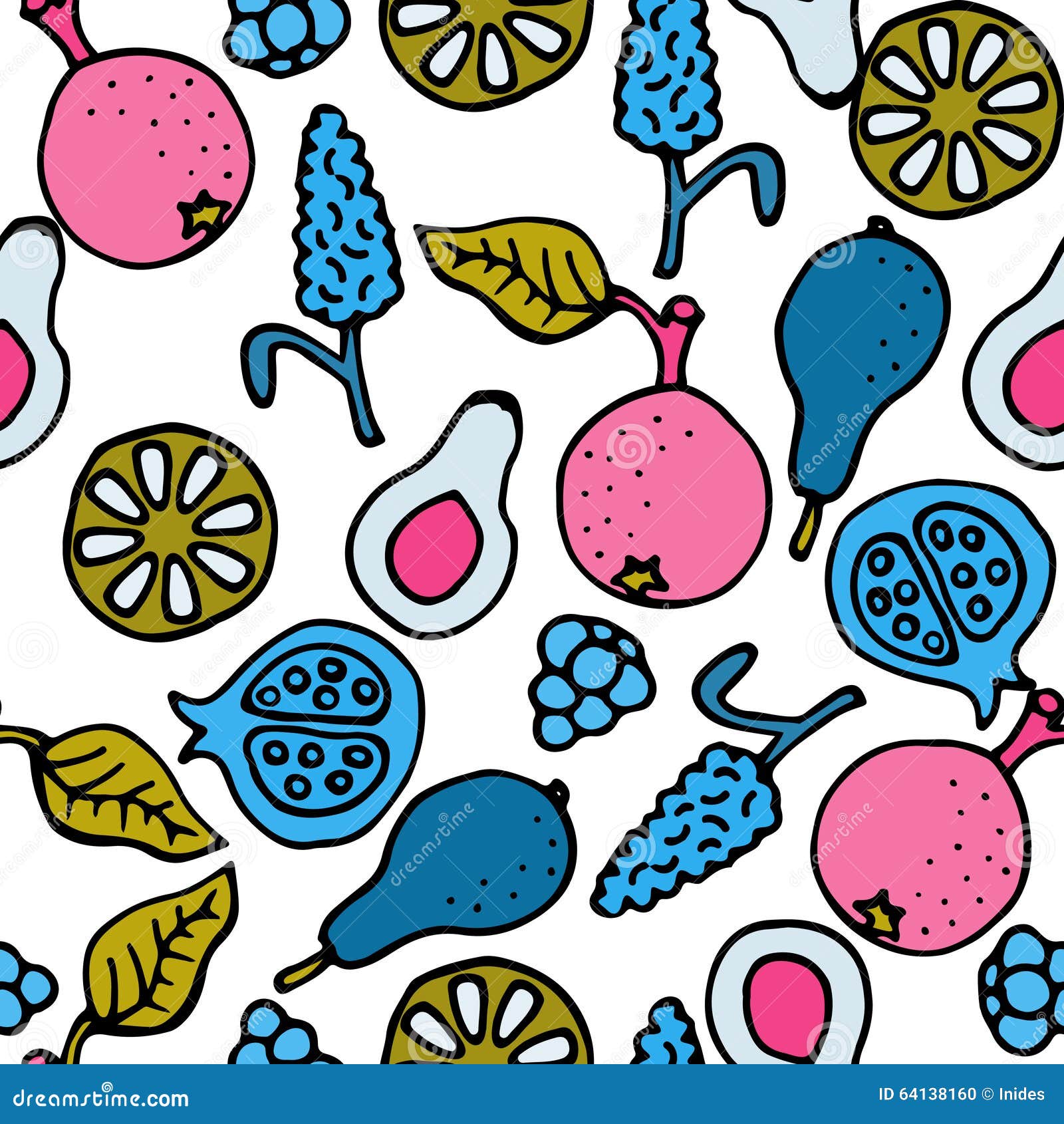 Fruit Doodle Hand Drawn Seamless Vector Pattern Stock Vector ...