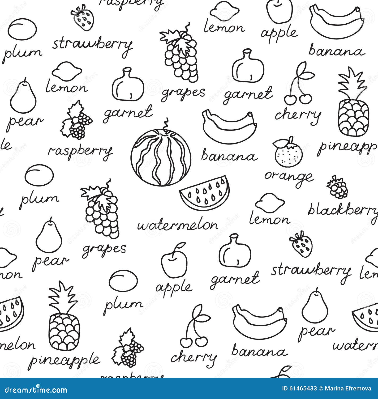 Fruit Doodles Seamless Vector Pattern. Stock Vector - Illustration of ...