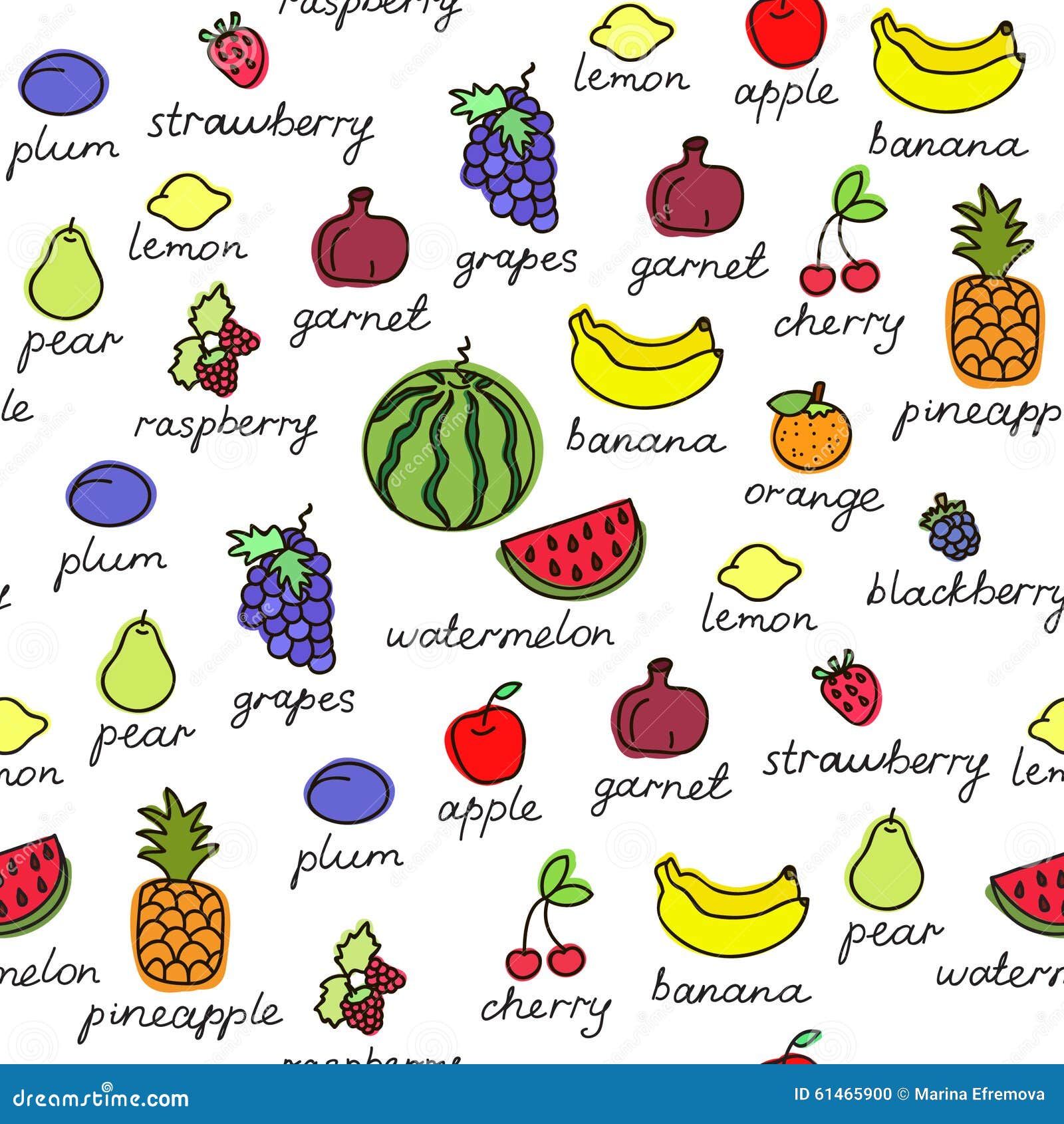 Fruit Doodles Seamless Vector Pattern. Stock Vector - Illustration of ...