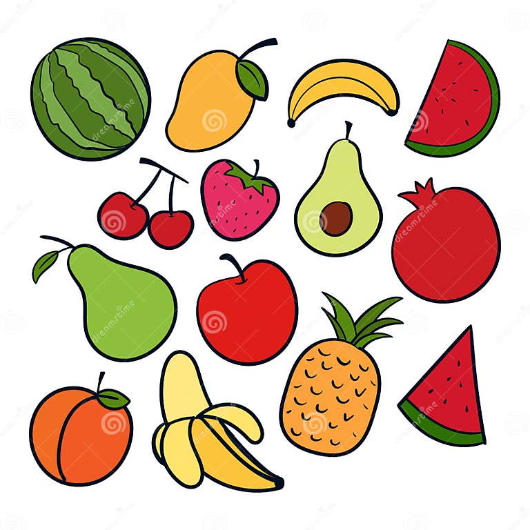 Fruit Drawing Set Vector Fruit Scribbles Doodle Icons. Fruit Vector ...