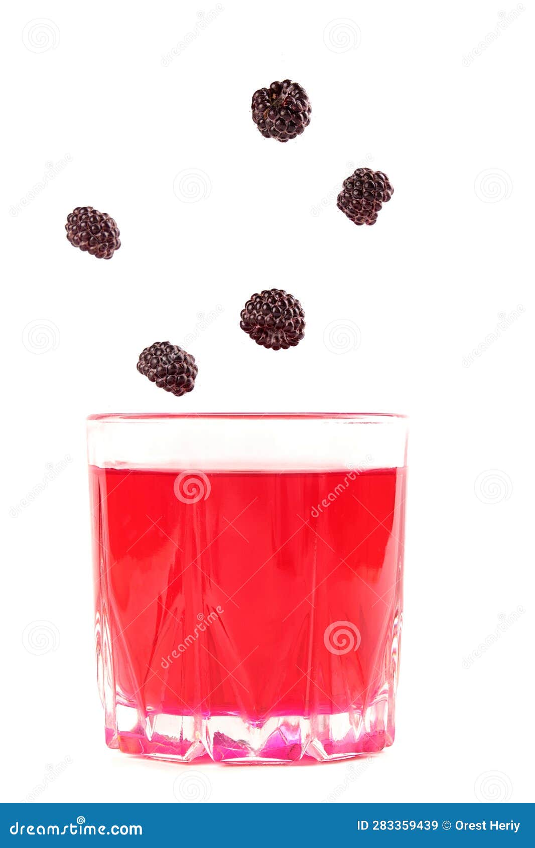 Fruit Drink Compote Red in a Glass, Black Raspberry in a Plate, Isolate ...