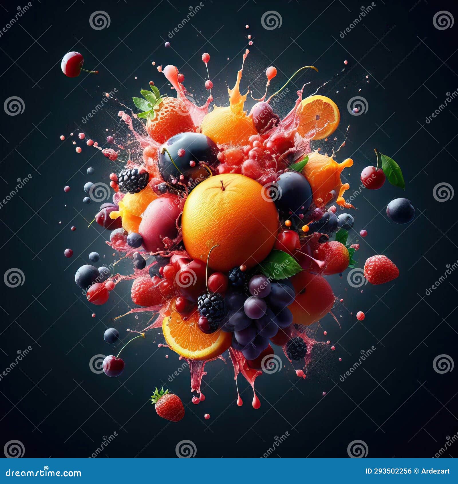 Fruit Explosion on Black Background (AI Generated Stock Illustration ...