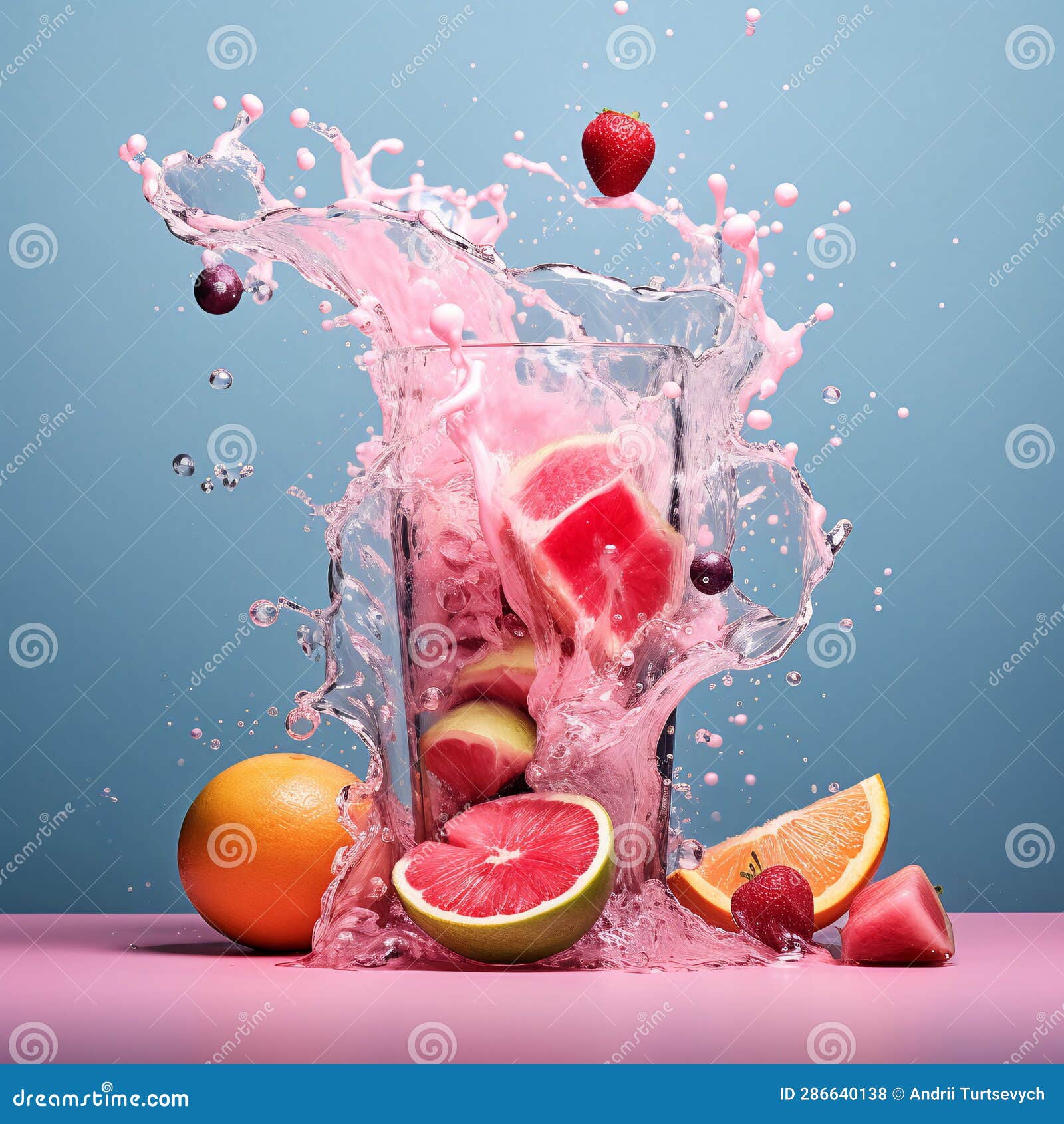 Fruit Explosion in Pink Liquid Pitcher (AI Generated) Stock ...