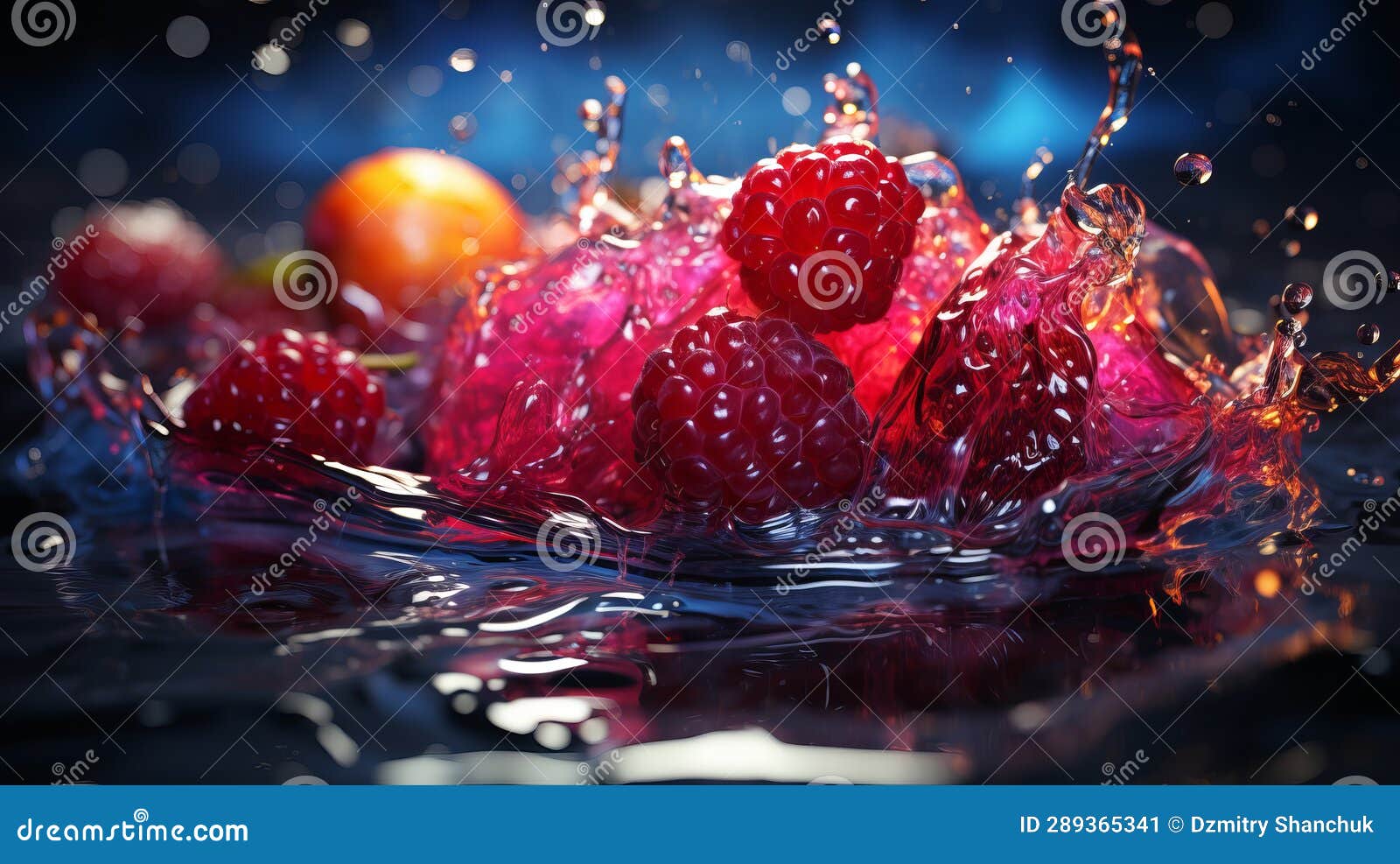 Raspberry with Water Splash Near Generative AI Stock Image - Image of ...
