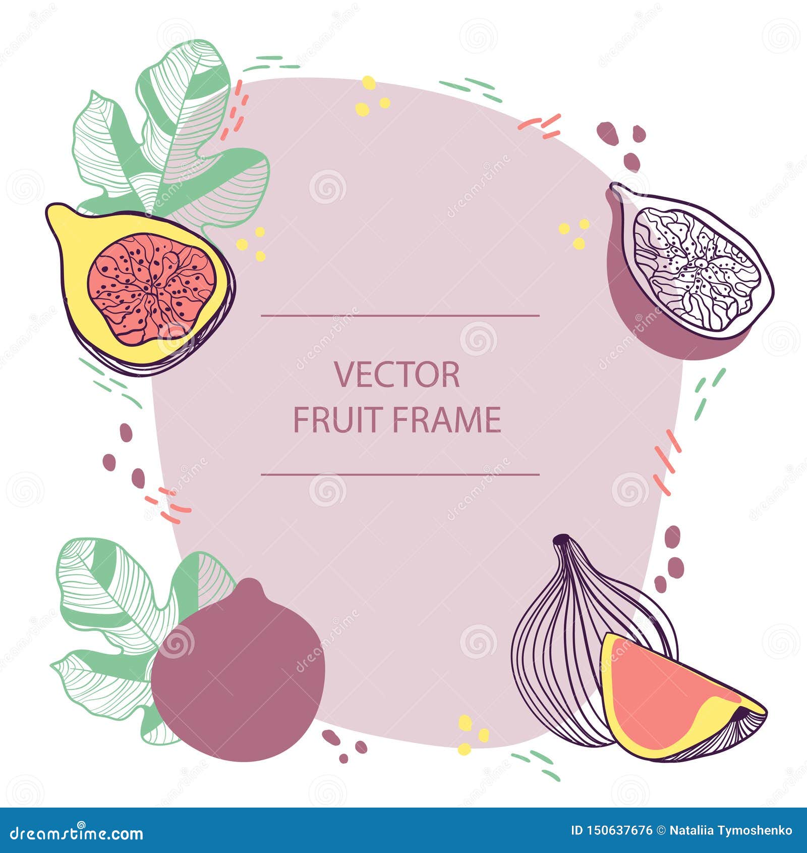 Fruit Figs Text Frame Hand Drawn Flat Template. Vector Design with ...