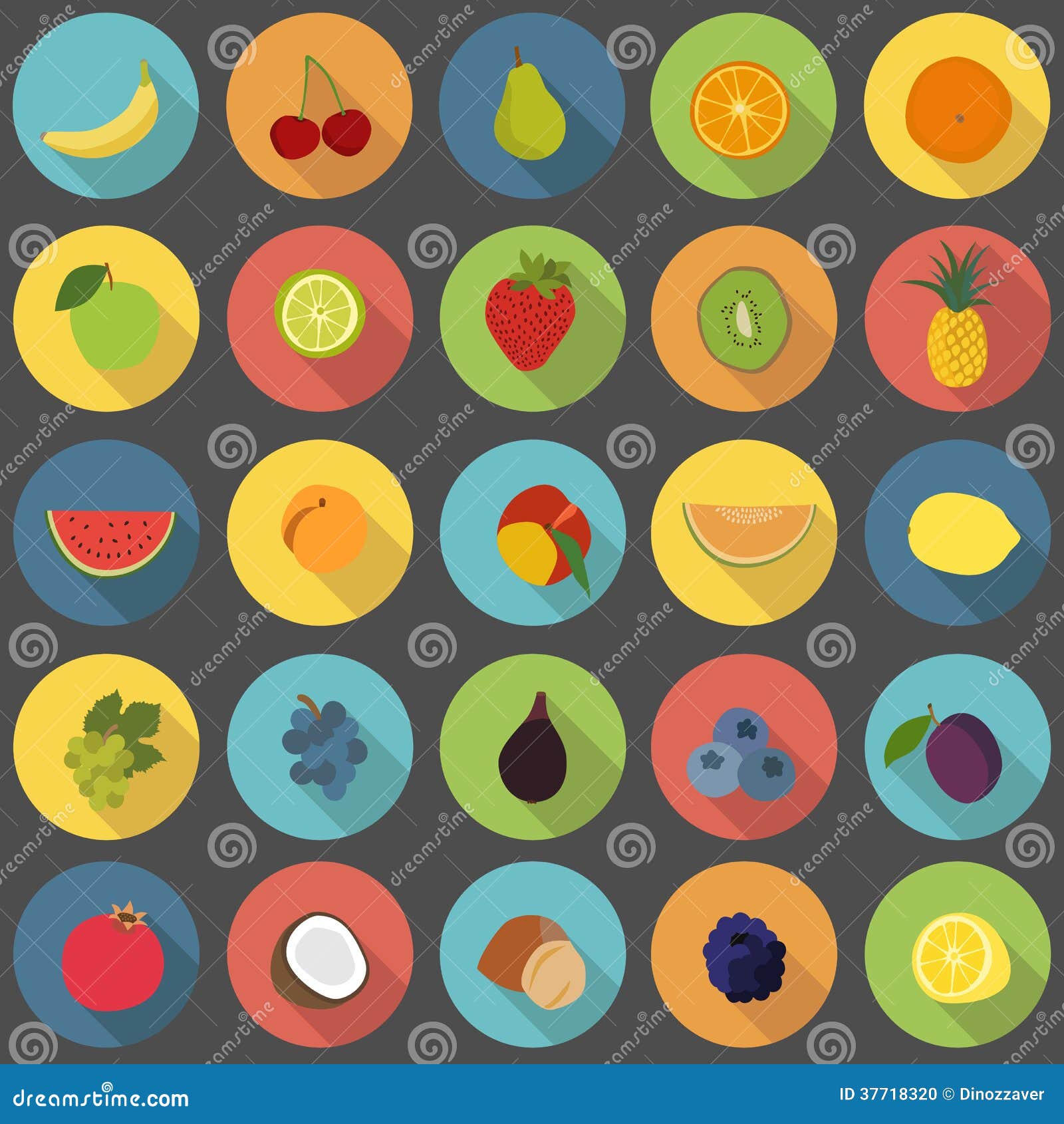 Fruit flat icons set stock illustration. Illustration of icons - 37718320