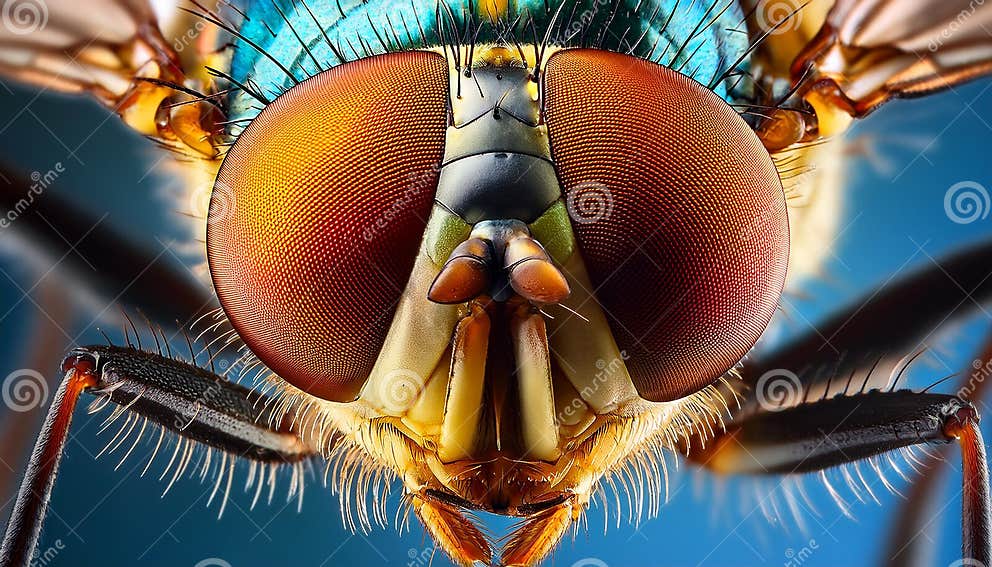 Fruit Fly Macro. Microscopic Detailed Image of Head and Eye of a Fruit ...