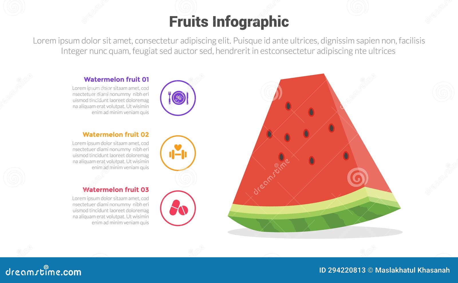 Fruit Fresh and Healthy Watermelon Infographics Template Diagram with 3 ...