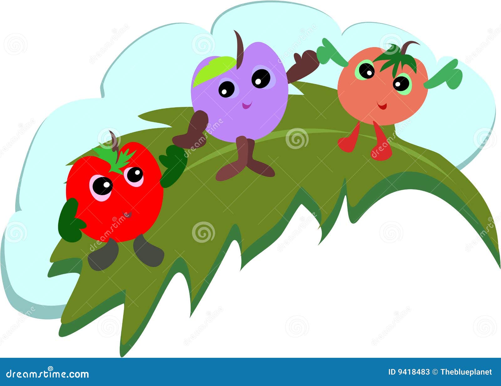 Fruit Friends on a Leaf stock vector. Illustration of fruit - 9418483