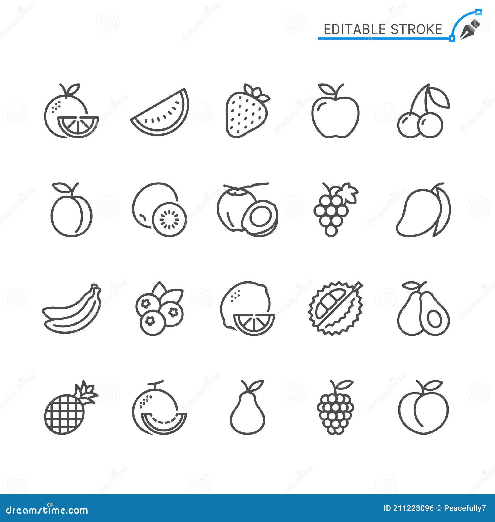 Fruit Line Icons. Editable Stroke Stock Vector - Illustration of kiwi ...