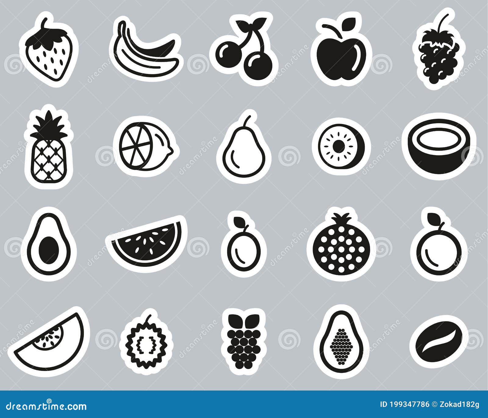 Fruit or Fruits Icon Black & White Sticker Set Big Stock Vector ...