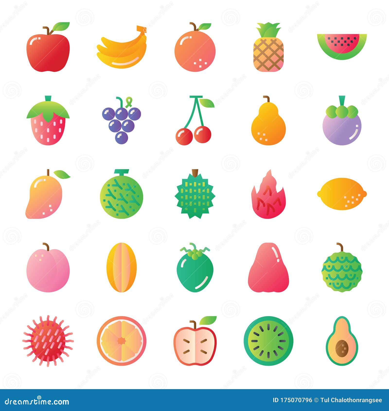 Fruit Gradient Vector Icons Stock Vector - Illustration of peach, mango ...