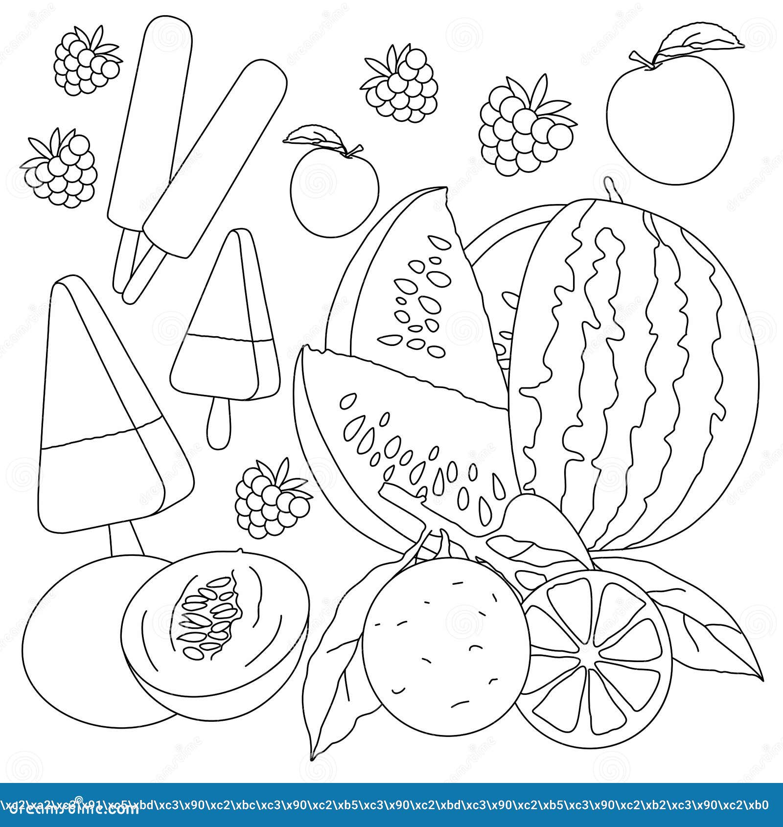 Fruit Ice and Fruit Coloring Page Stock Vector - Illustration of energy ...