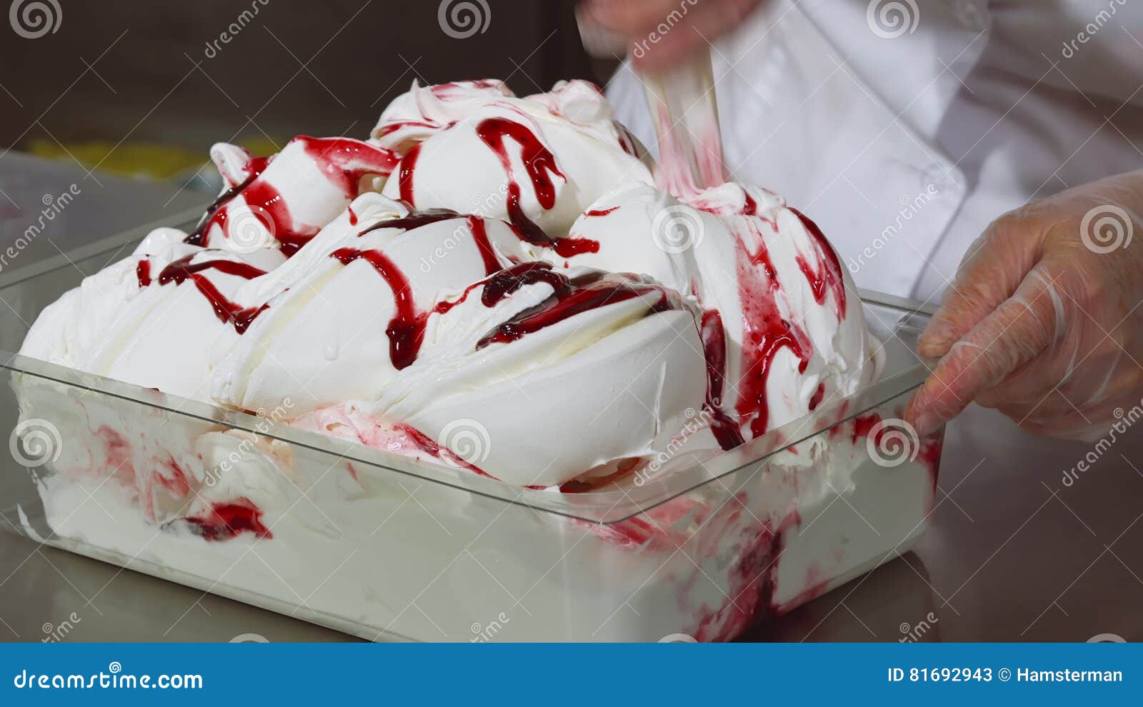 Fruit Ice Cream Filling and Mixing with Red Topping Stock Video - Video ...