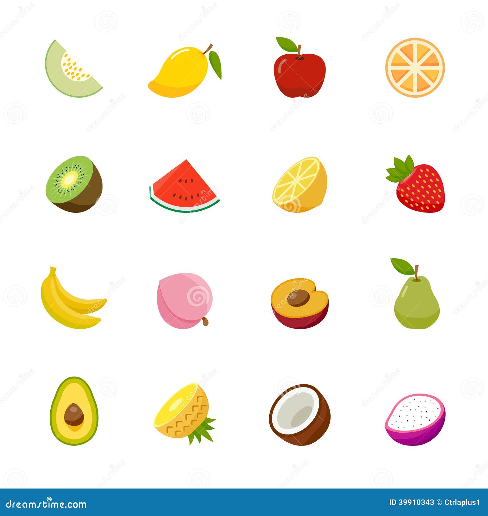 Fruit Icon. Flat Full Colors Design Stock Vector - Illustration of ...