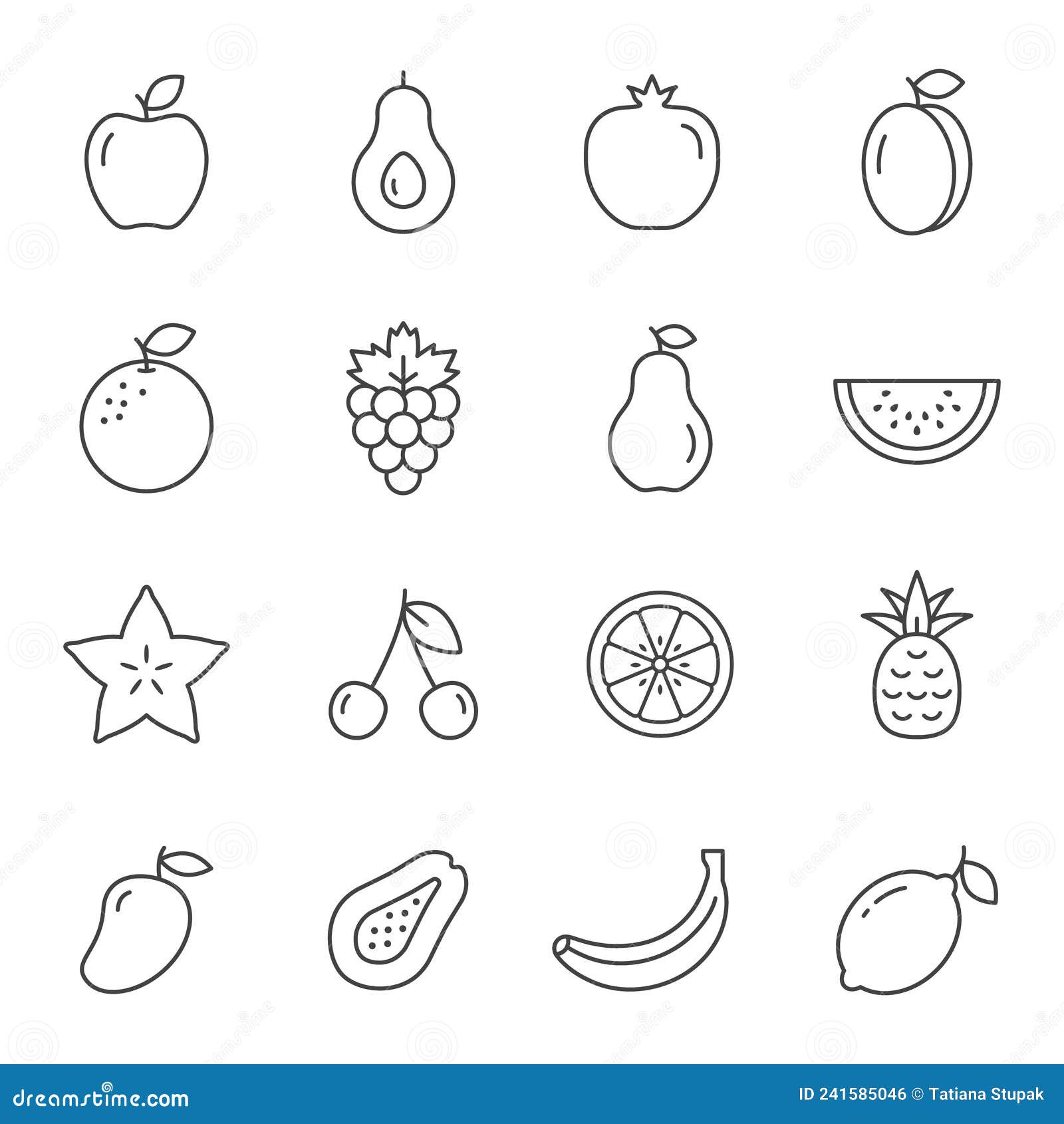 Fruit Icon Line Set, Vector Outline Fruit Isolated Symbols Collection ...