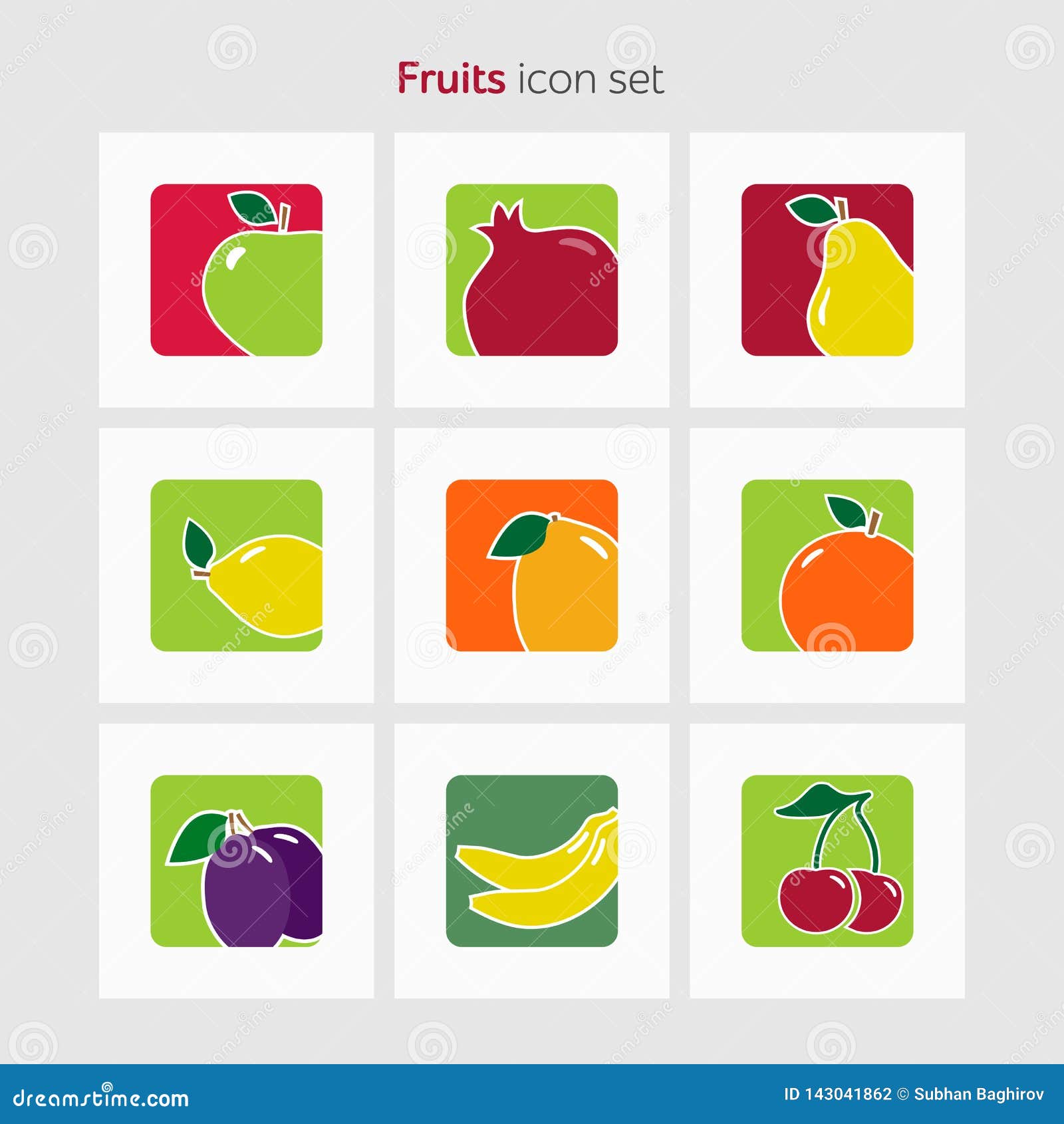 Fruit Icon Set Simple Flat Vector Illustration Stock Vector ...